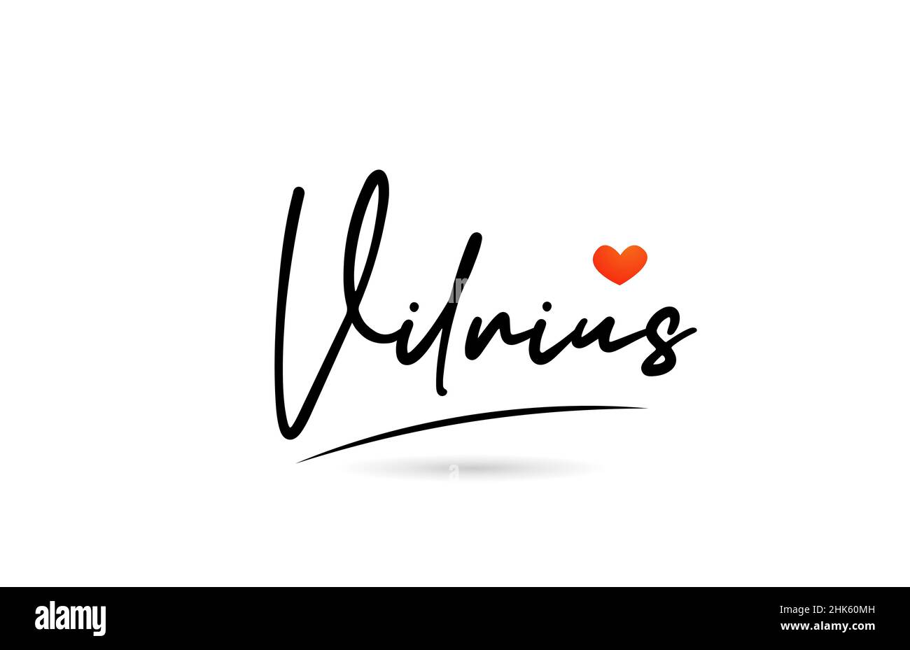Vilnius city text with red love heart design. Typography handwritten ...