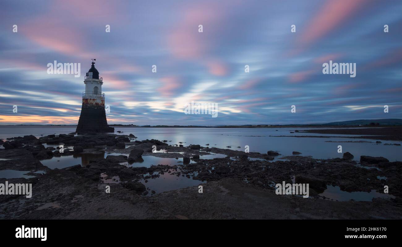 Plover Scar Lighthouse at sunset / dusk in Lancashire, England Stock ...