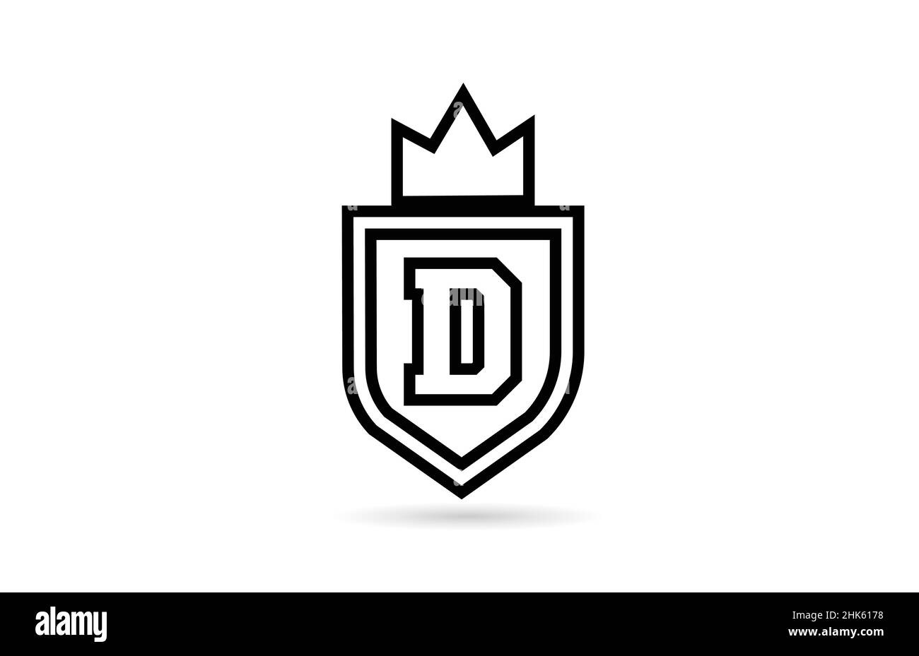 black and white D alphabet letter logo icon with shield and king crown ...
