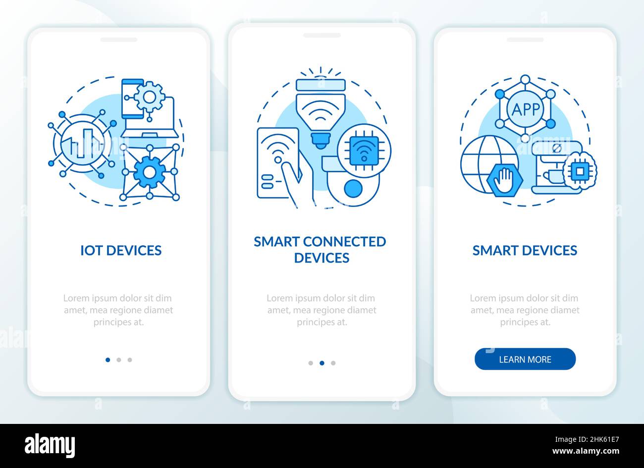 Smart technologies types blue onboarding mobile app screen Stock Vector ...