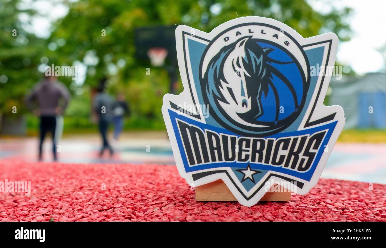 September 15, 2021, Dallas, USA, The emblem of the Dallas Mavericks ...