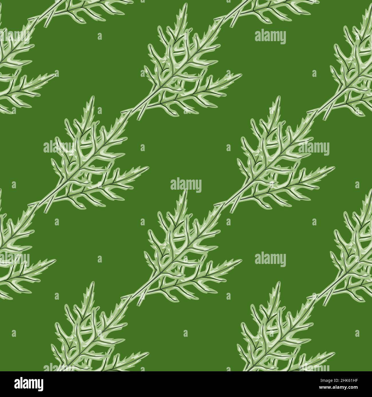 Seamless pattern bunch arugula salad on green background. Simple ...