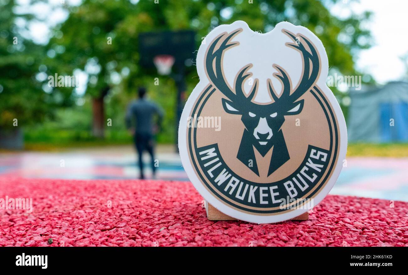 September 15, 2021, Milwaukee, USA, The emblem of the Milwaukee Bucks ...