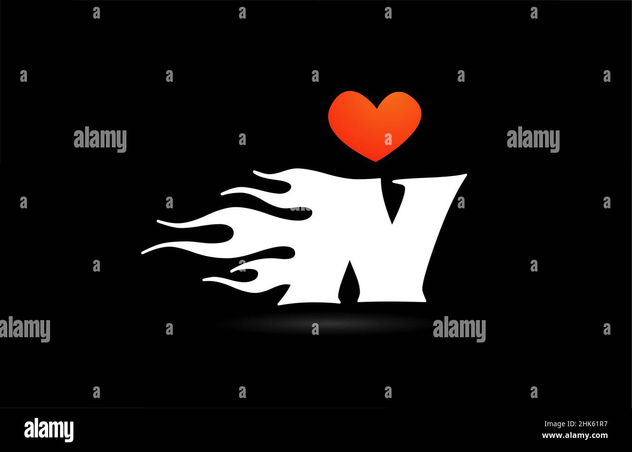 alphabet N letter logo icon design. Creative template for business with love heart flames Stock ...