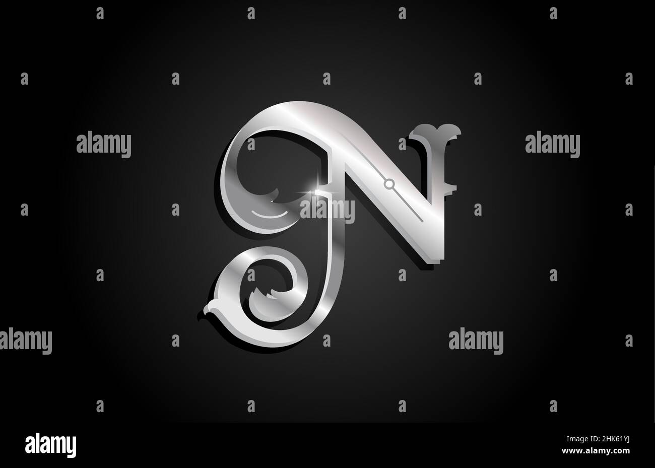 Silver metal N alphabet letter logo icon design. Creative template for ...