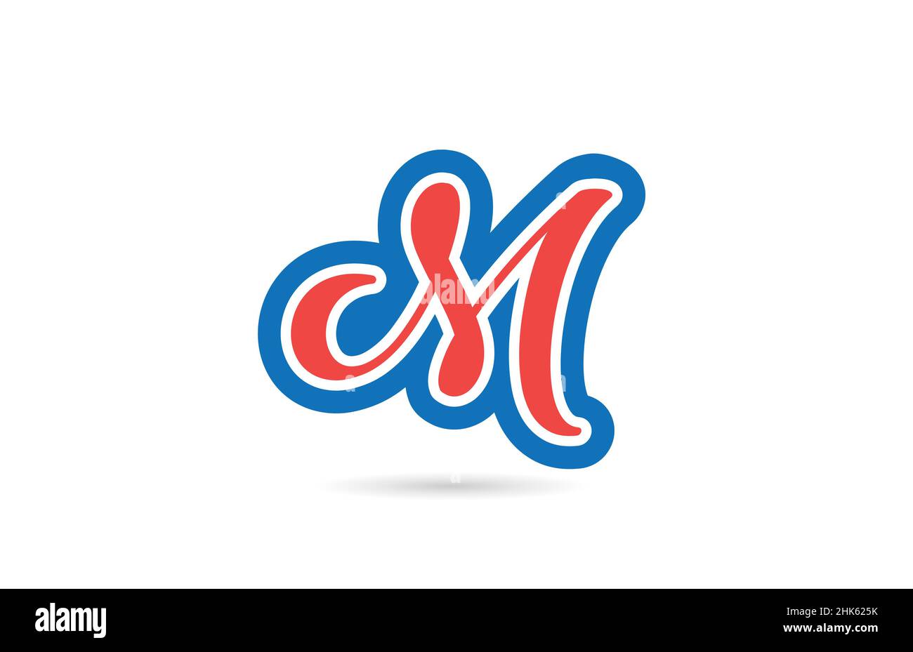 red blue handwritten M alphabet letter logo icon design. Creative ...