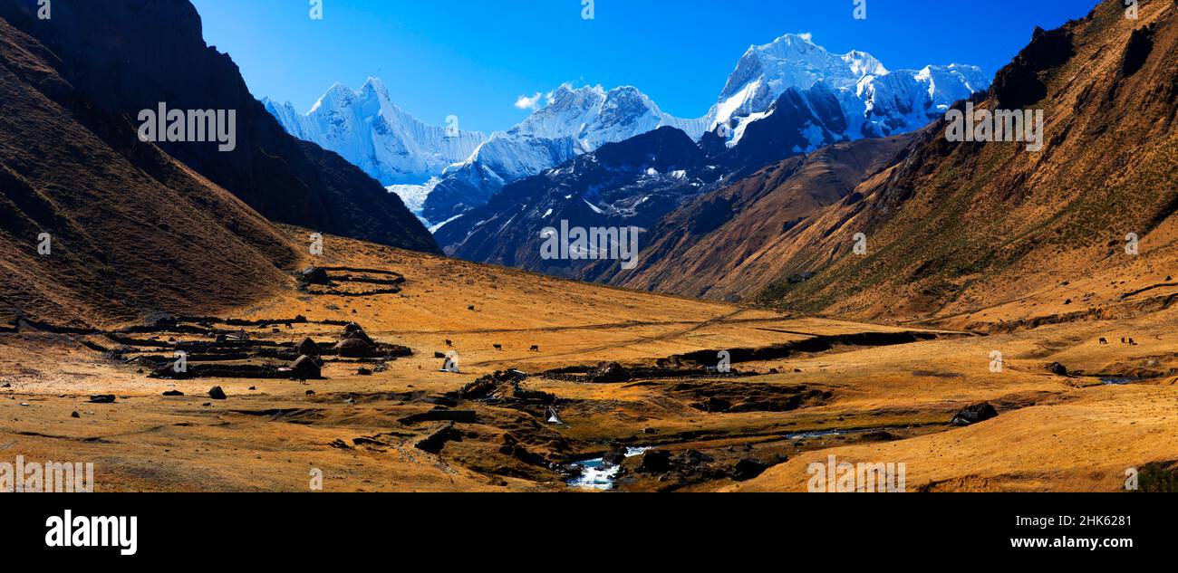 Panorama of snowy mountains and valley in the remote Cordillera ...