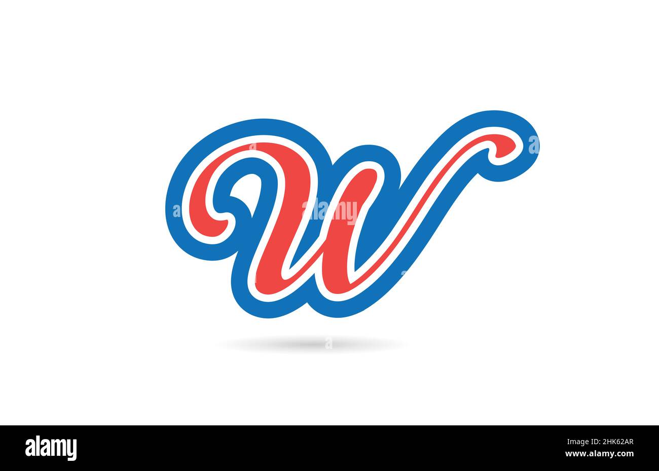 red blue handwritten W alphabet letter logo icon design. Creative ...