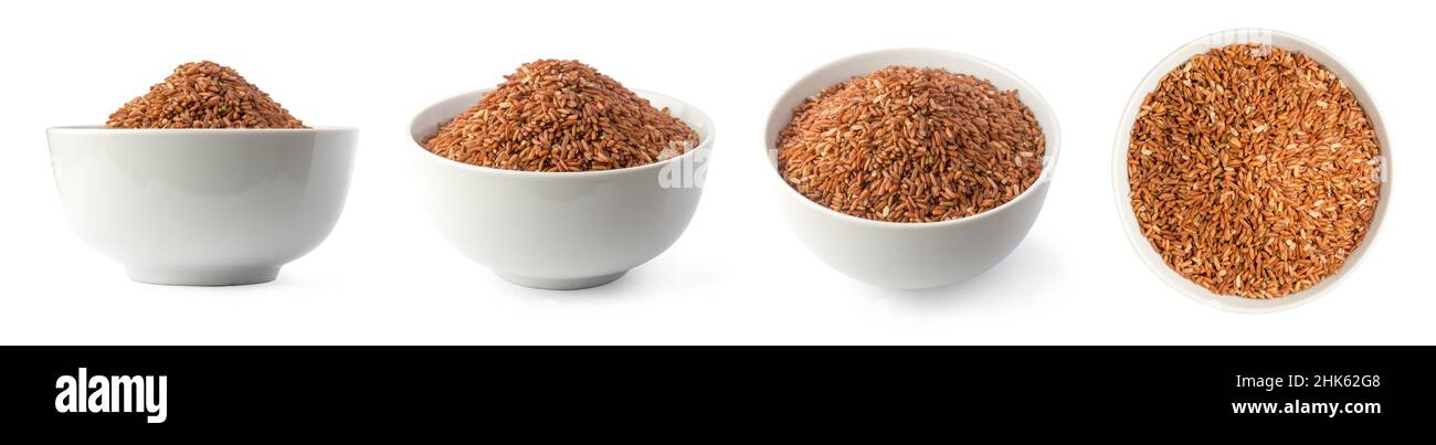 set of whole grain dark brown rice in a bowl, also called purple rice ...