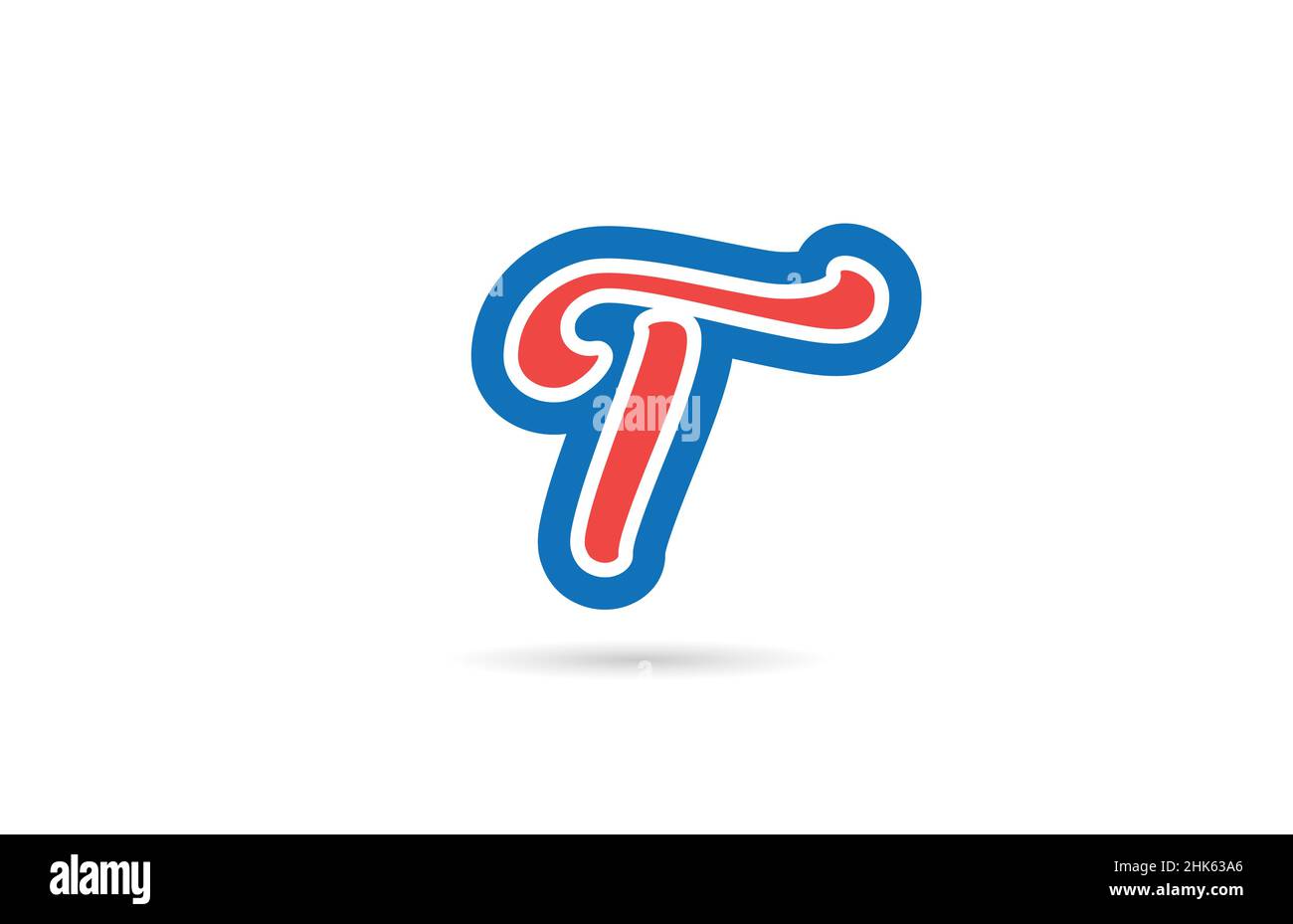 red blue handwritten T alphabet letter logo icon design. Creative ...