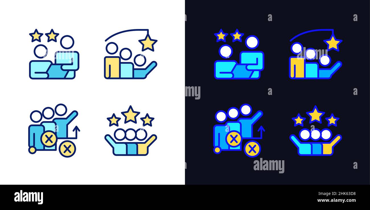 Group achievement pixel perfect light and dark theme color icons set ...