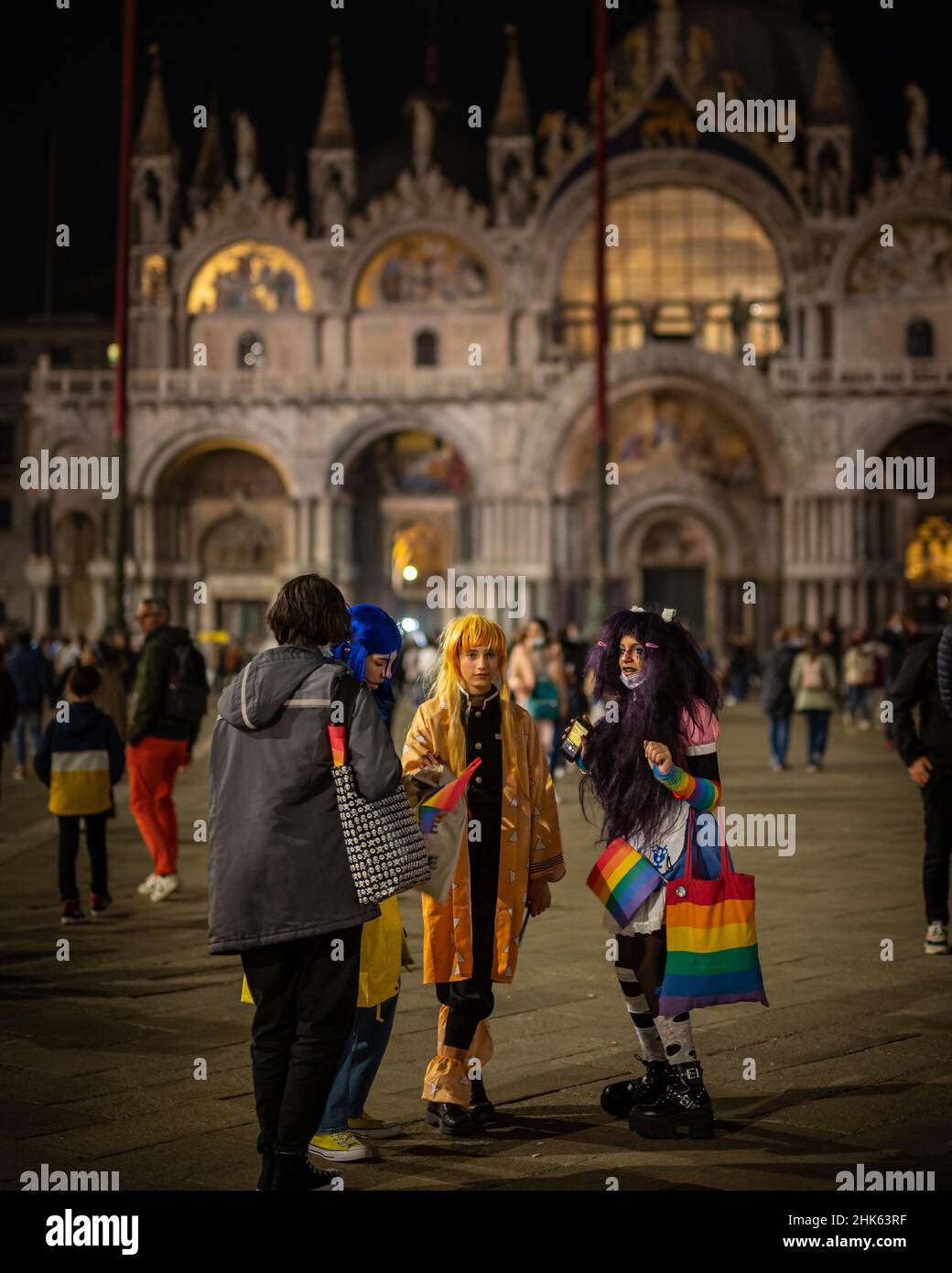 Venice, Italy - October 31, 2021: People dressed for halloween in San ...