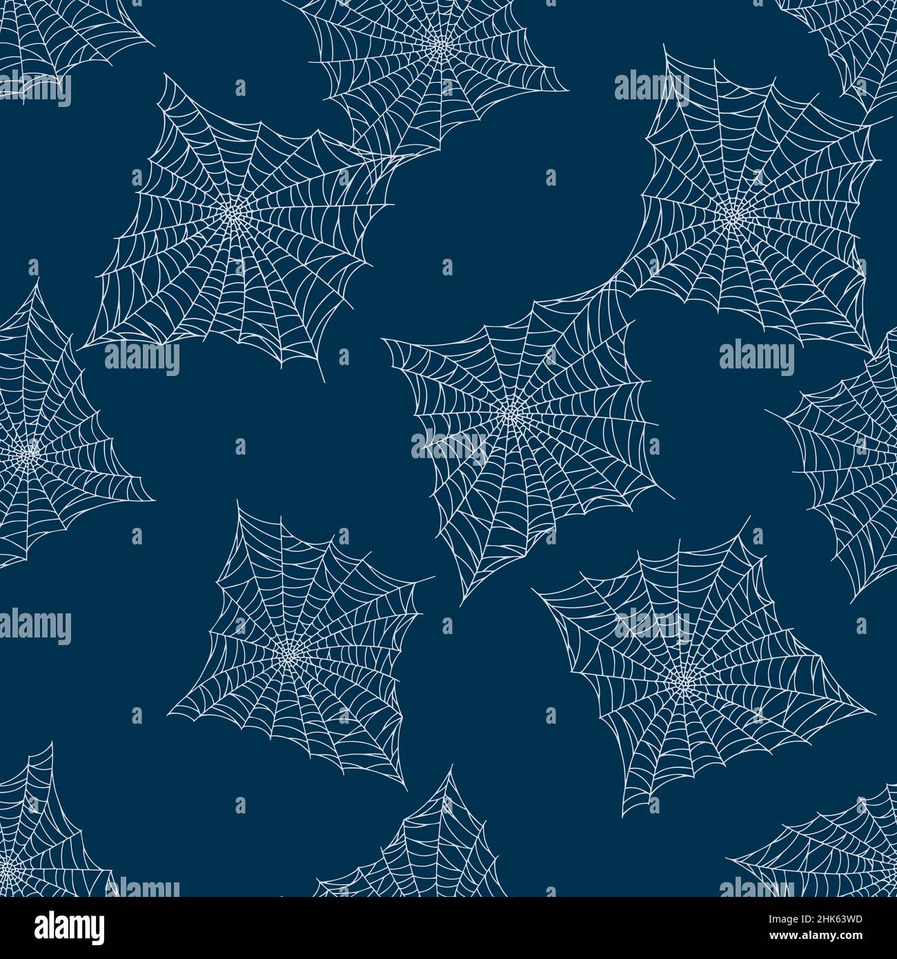 Seamless pattern spider web isolated on blue background. Outline spooky ...