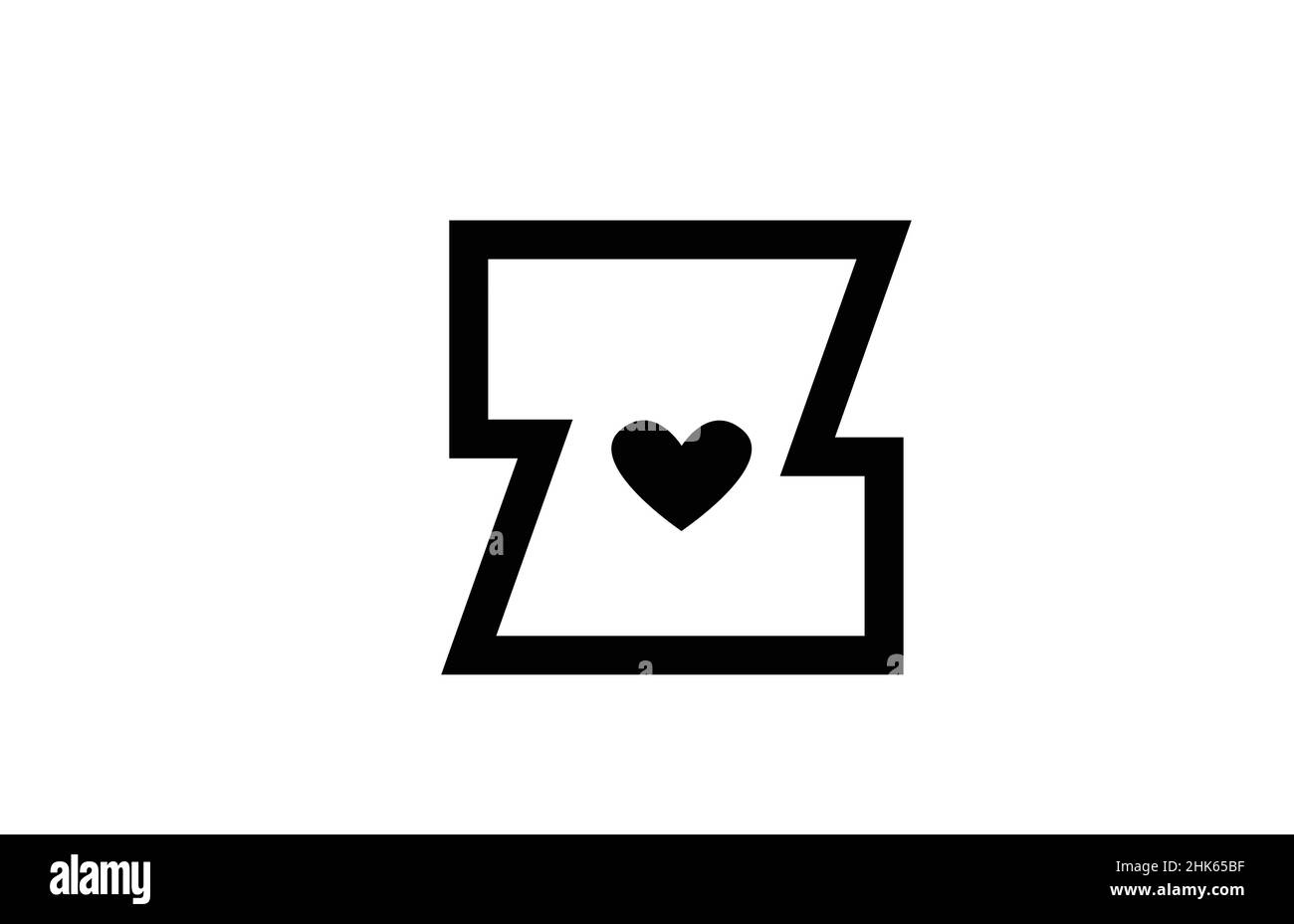 Z love heart alphabet letter logo icon with black and white color and ...
