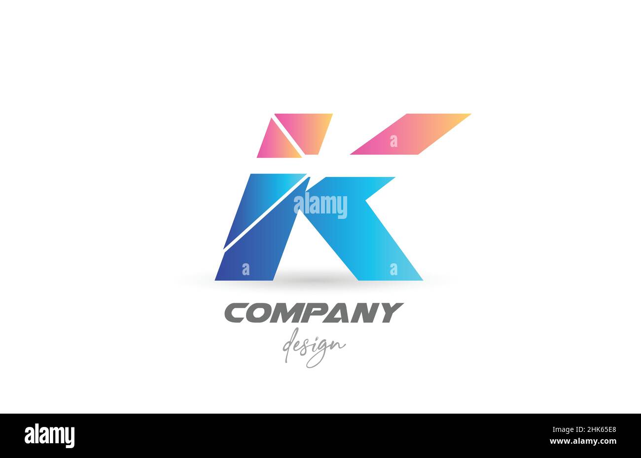 Colorful K alphabet letter logo icon with sliced design and blue pink ...
