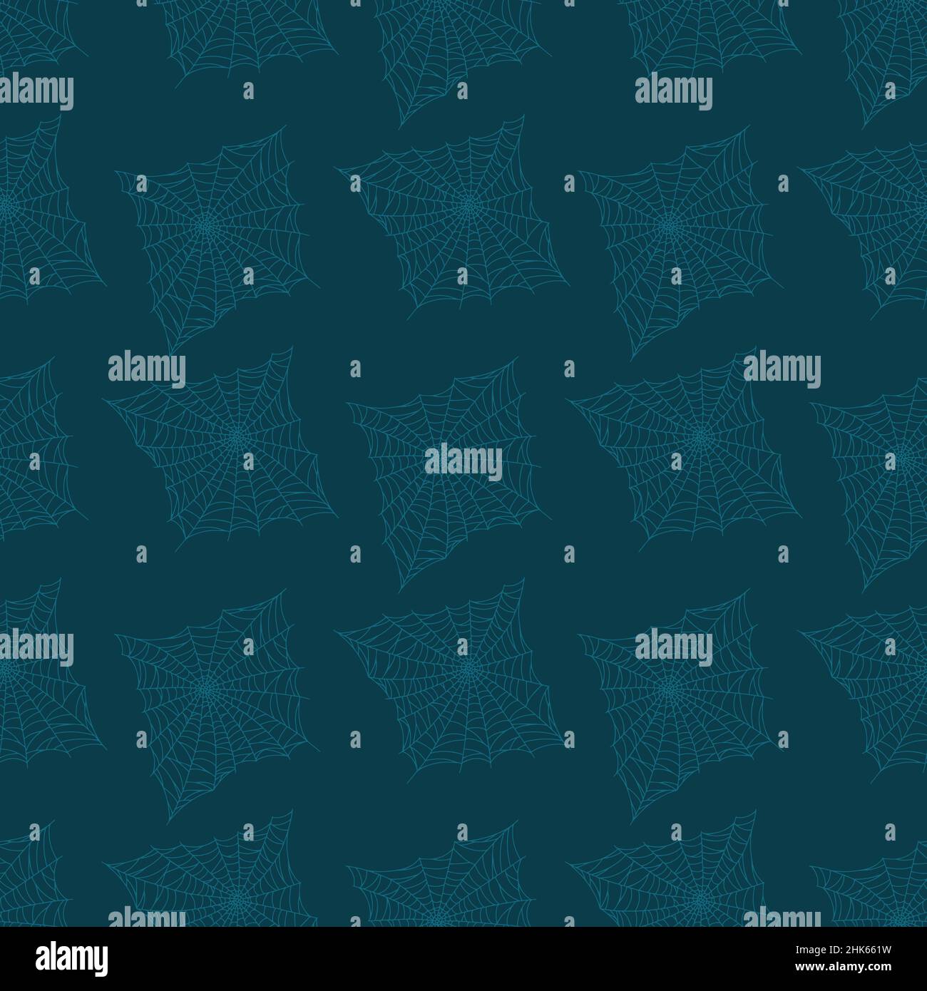 Seamless pattern spider web isolated on teal background. Outline spooky cobwebs template for ...
