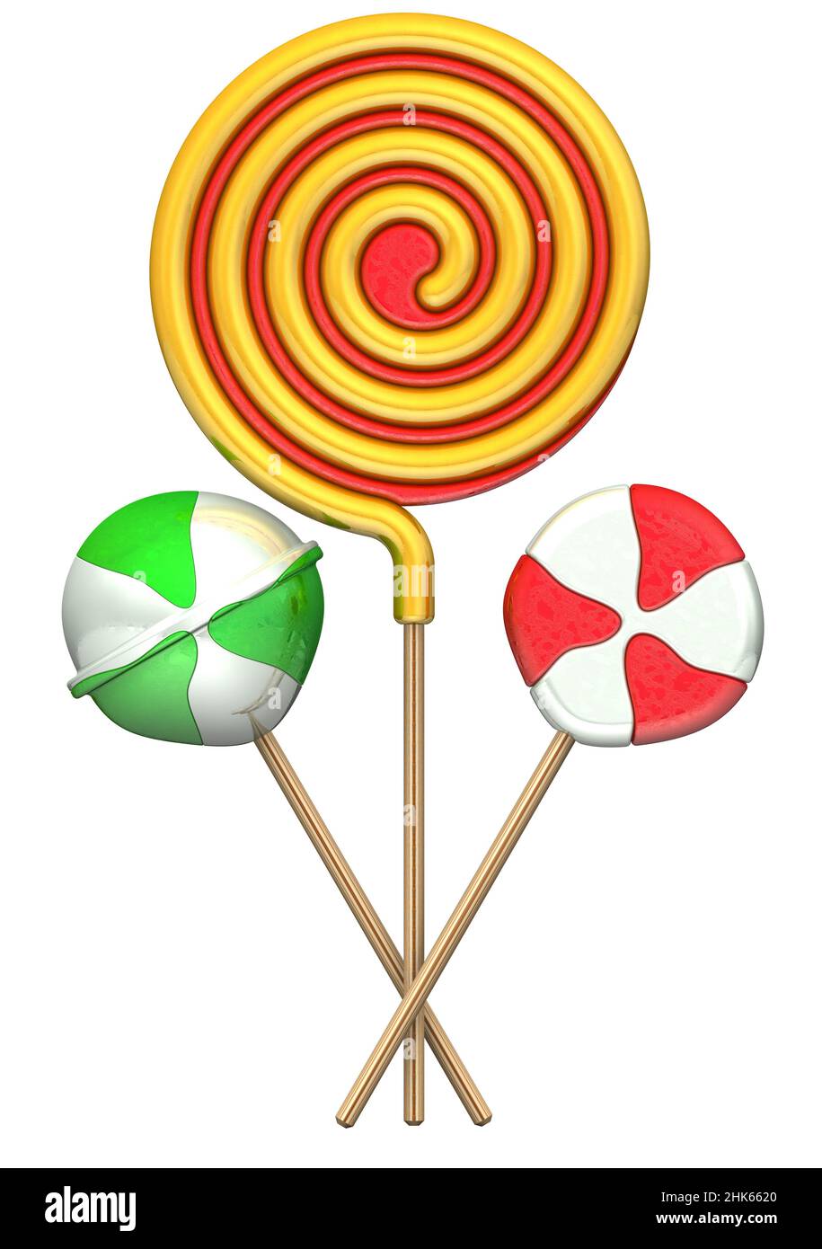 Three lollipops. Set of three lollipop against a white background. 3D ...