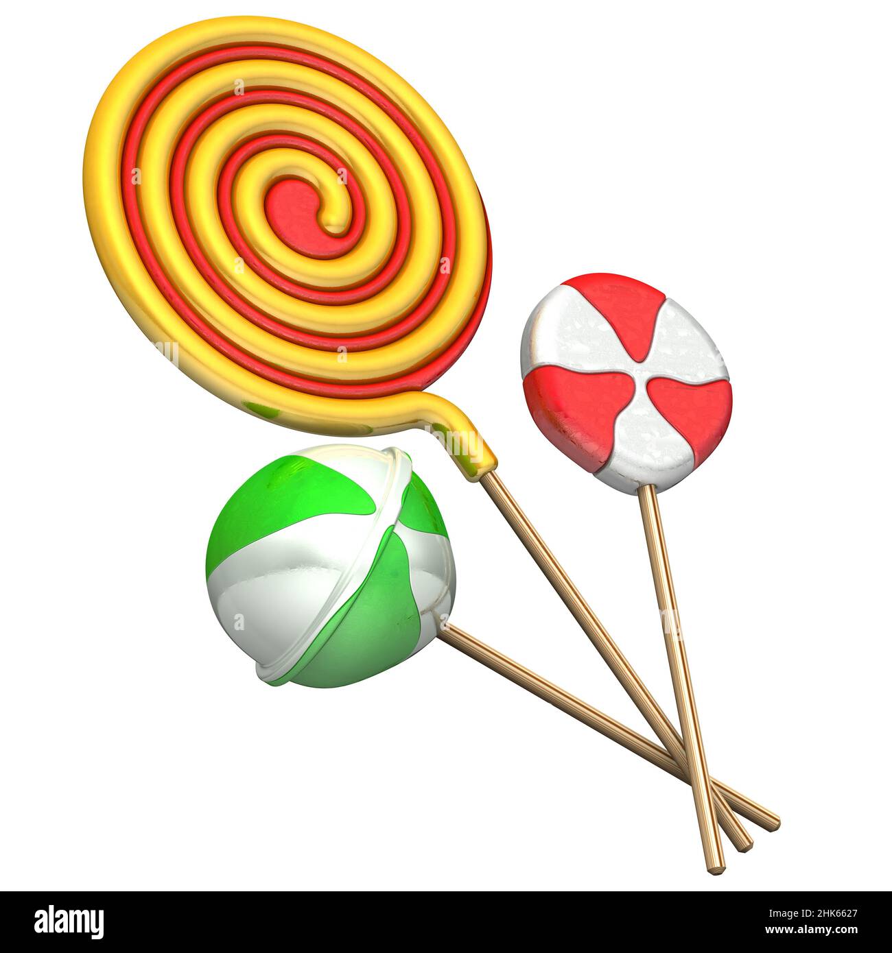 Three lollipops. Set of three lollipop against a white background. 3D ...