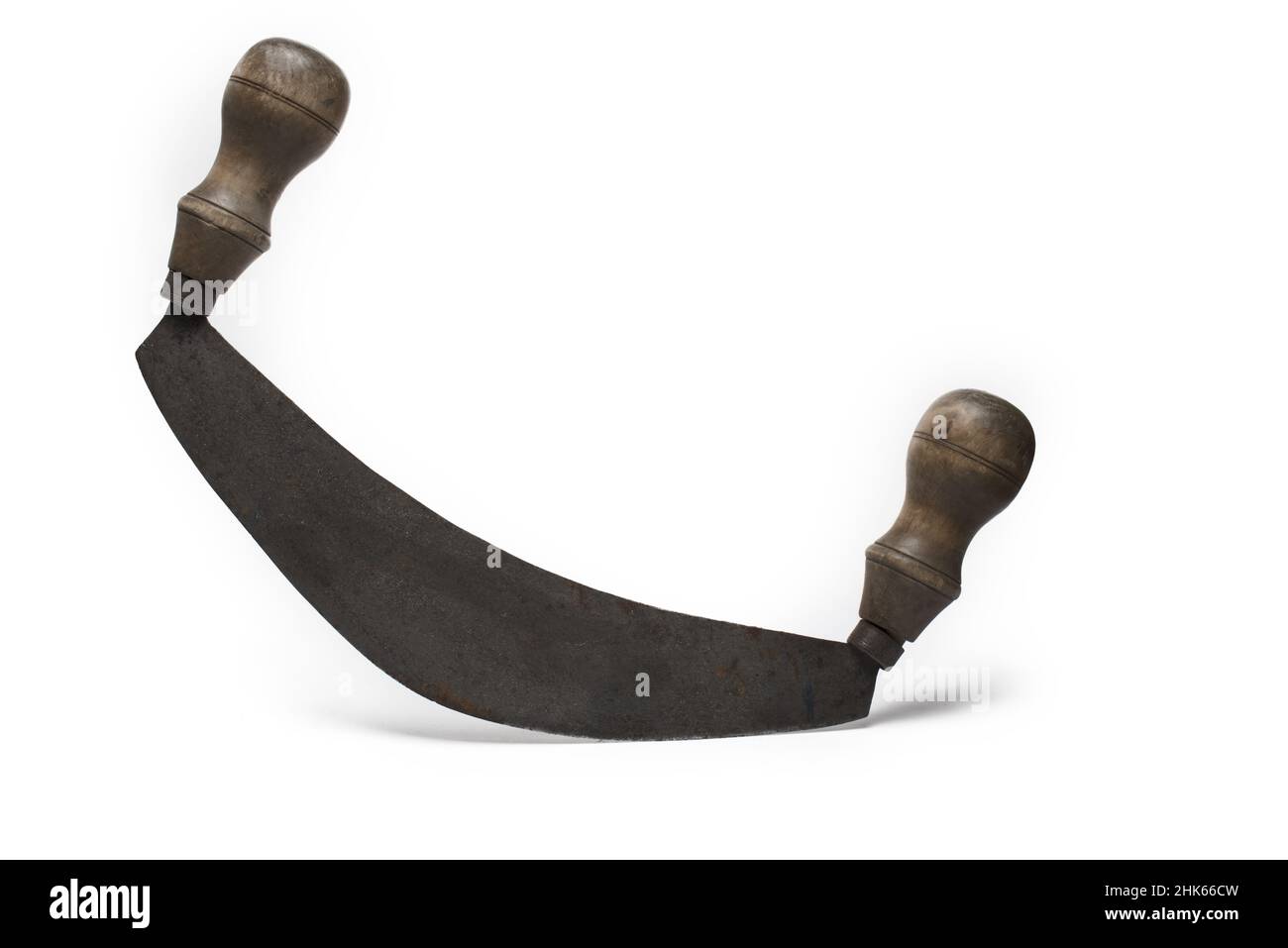 Close up of old rusty herb chopper weighing knife with two handles for ...