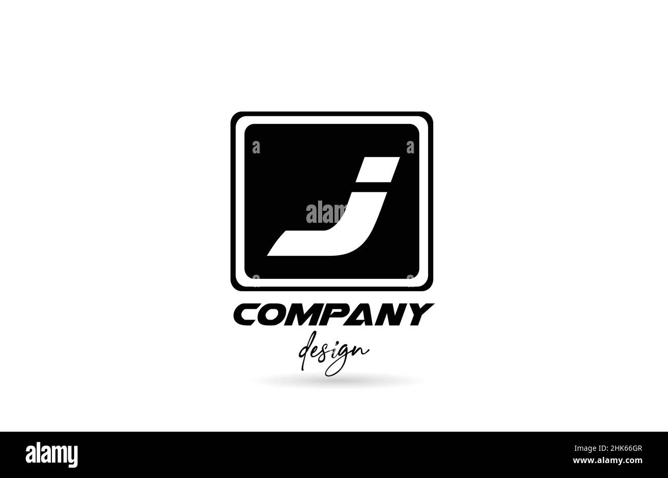 J alphabet letter logo icon with black and white design and square ...