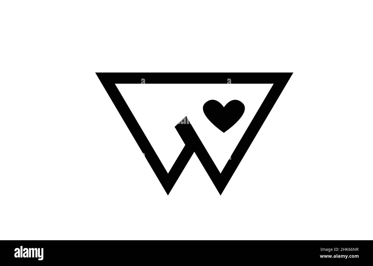 W love heart alphabet letter logo icon with black and white color and ...