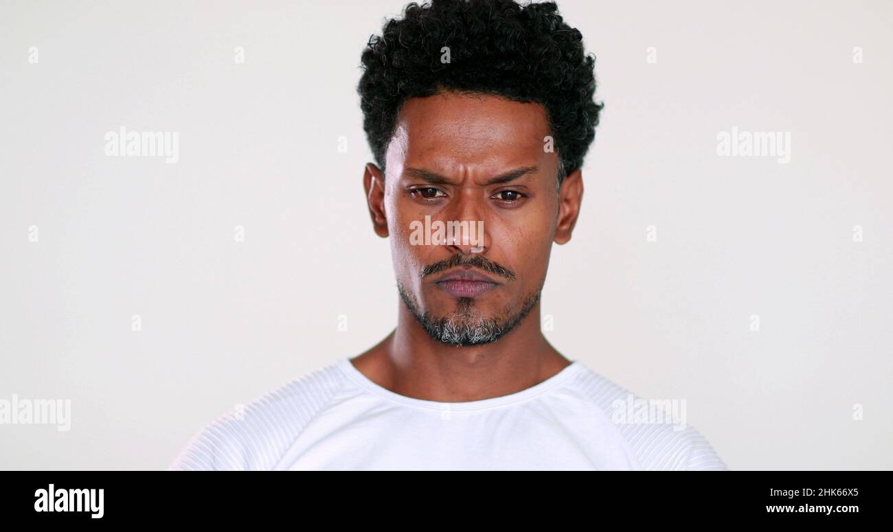 African American feeling stressed emotion, black man taking deep breath ...