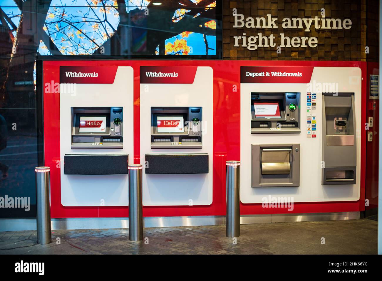 New Zealand, Auckland, January 13, 2016: ATMs on the street in Auckland ...