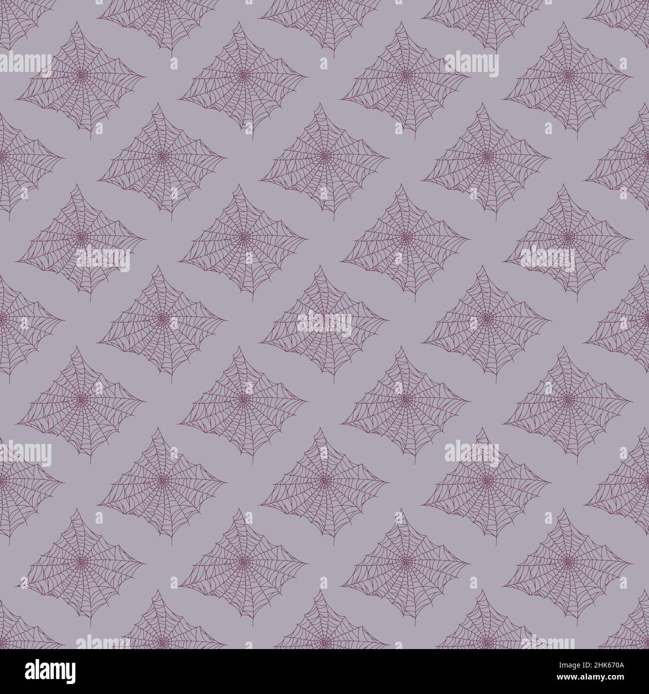 Seamless pattern spider web isolated on gray background. Outline spooky cobwebs template for ...