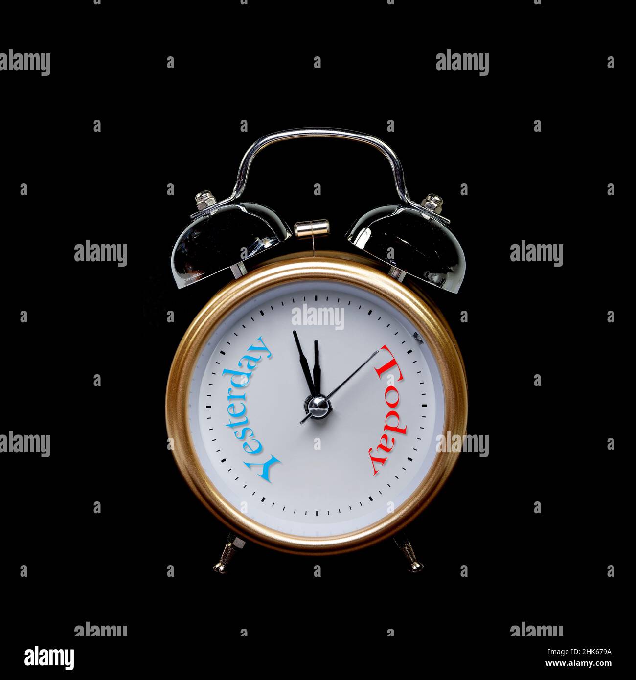 Alarm clock with the inscription yesterday and today Stock Photo - Alamy