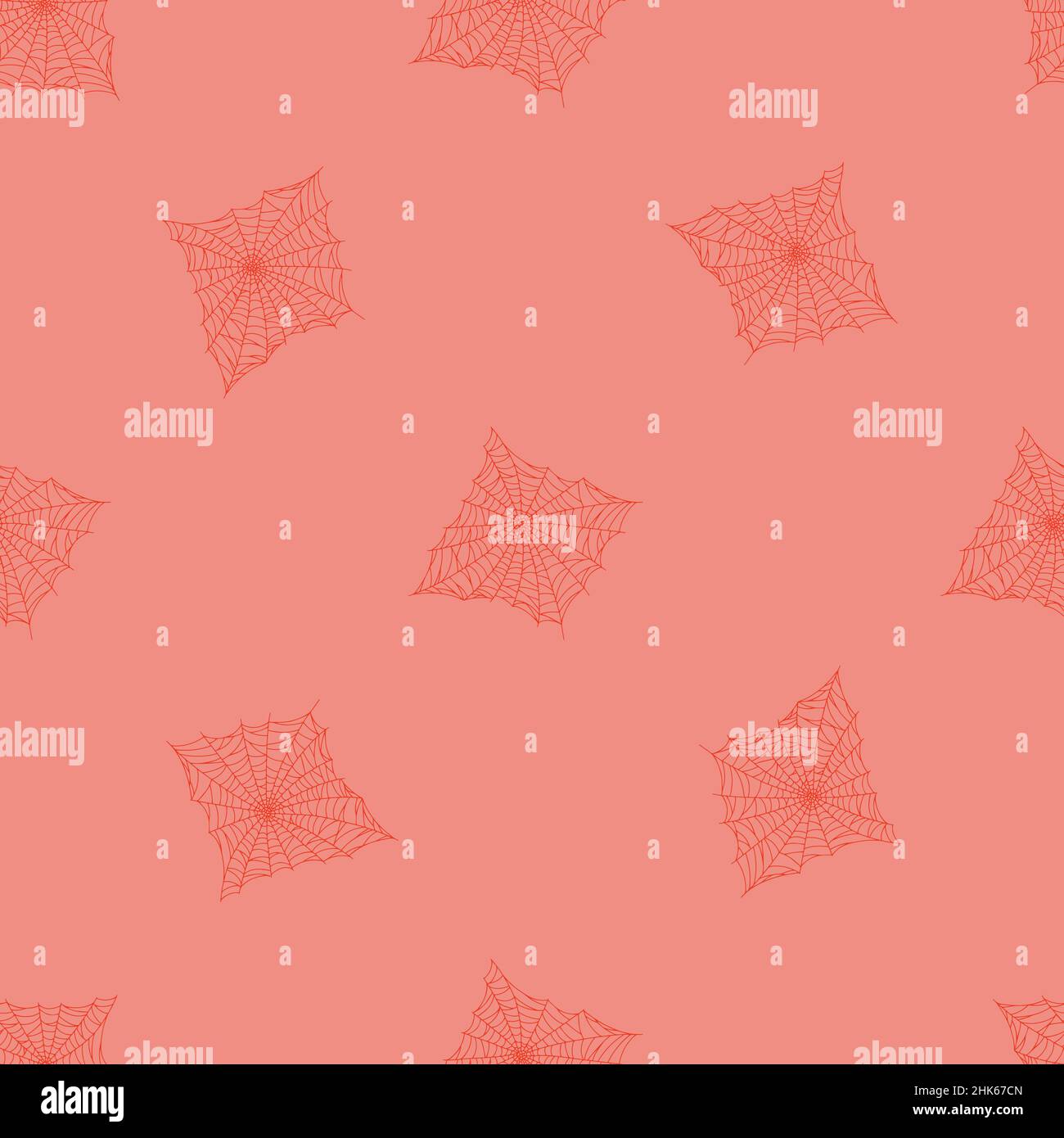 Seamless pattern spider web isolated on pink background. Outline spooky cobwebs template for ...