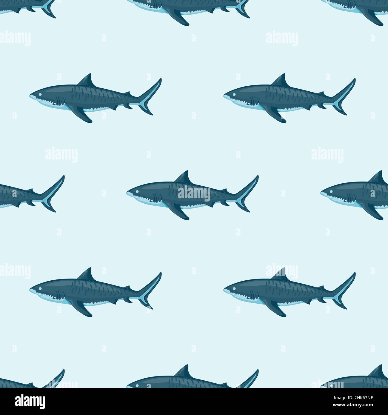 Seamless pattern Tiger shark light background. Green textured of marine ...