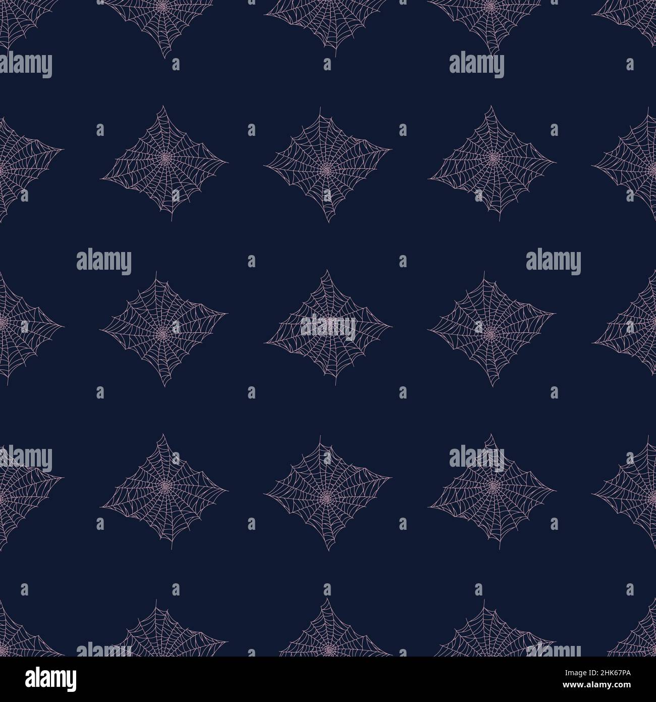 Seamless pattern spider web isolated on dark blue background. Outline spooky cobwebs template ...