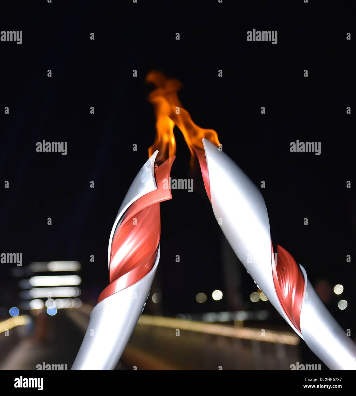 Beijing, China. 2nd Feb, 2022. Torches are seen during the Beijing 2022 ...