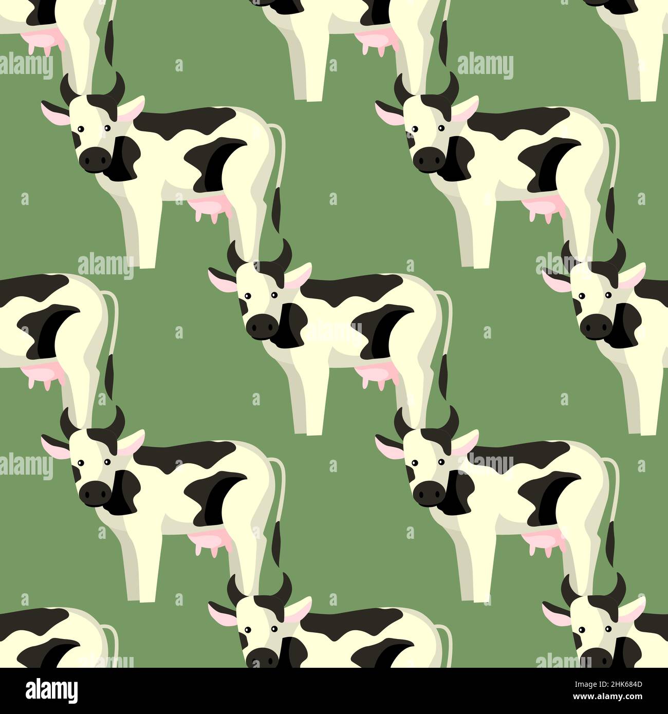 Seamless pattern cow on pastel green background. Texture of farm ...