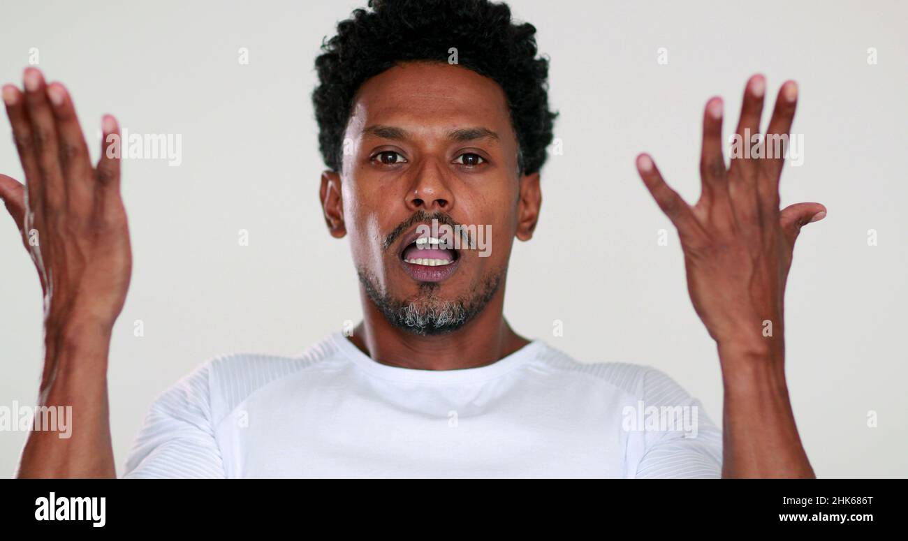 Black man in disbelief shock reaction emotion portrait face Stock Photo - Alamy