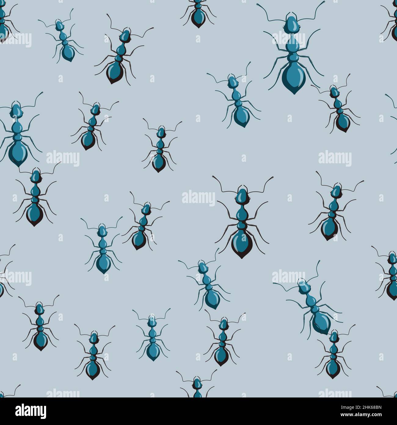 Seamless pattern colony ants on blue background. Vector insects template in flat style for any ...