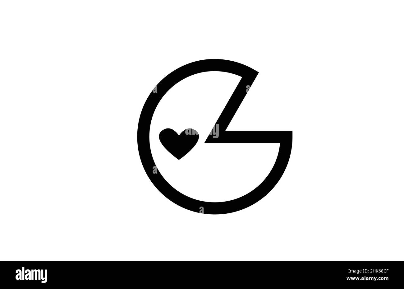 G love heart alphabet letter logo icon with black and white color and ...