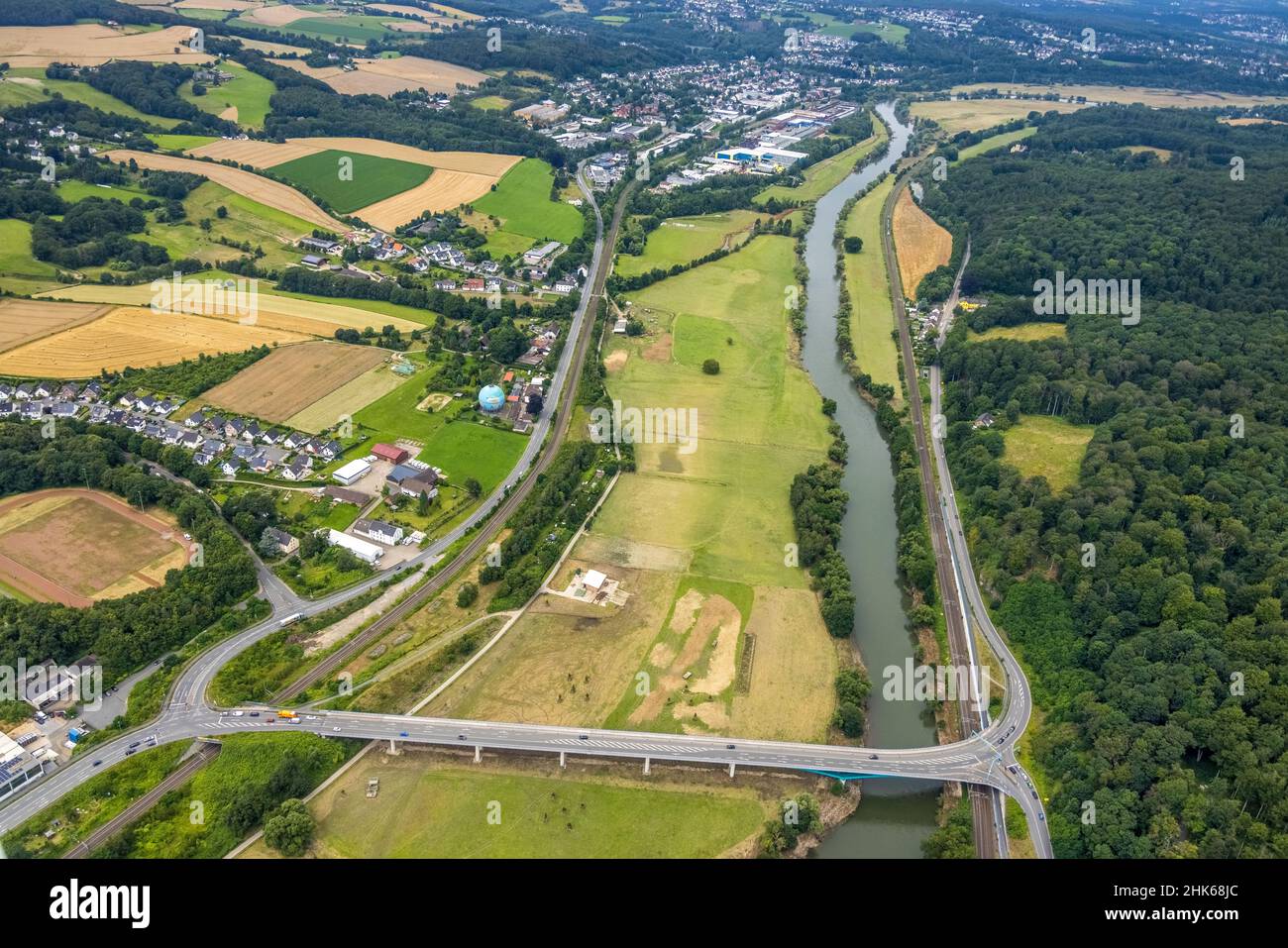 Aerial view, the Ruhr valley between Wetter and Witten, a week ago ...