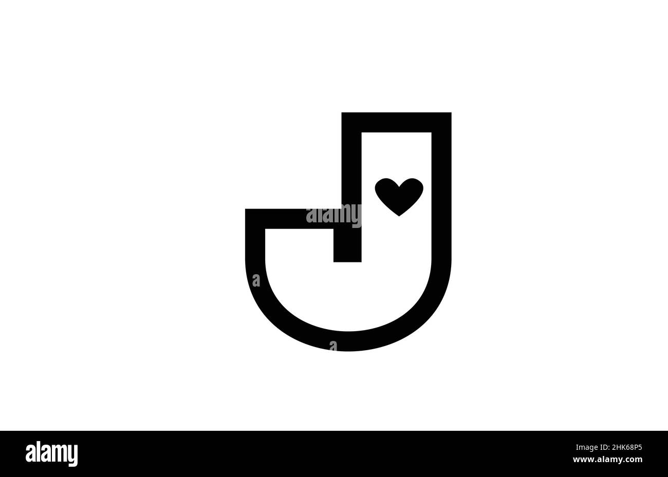 J love heart alphabet letter logo icon with black and white color and ...