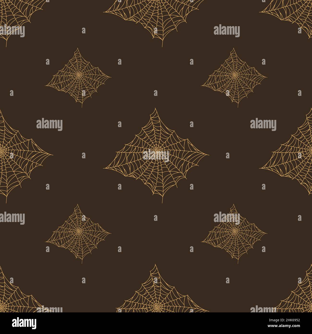 Seamless pattern spider web isolated on brown background. Outline spooky cobwebs template for ...