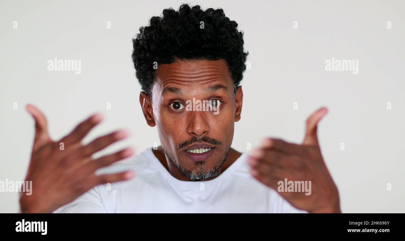 Person telling to hurry up, portrait african man face showing anxiety ...