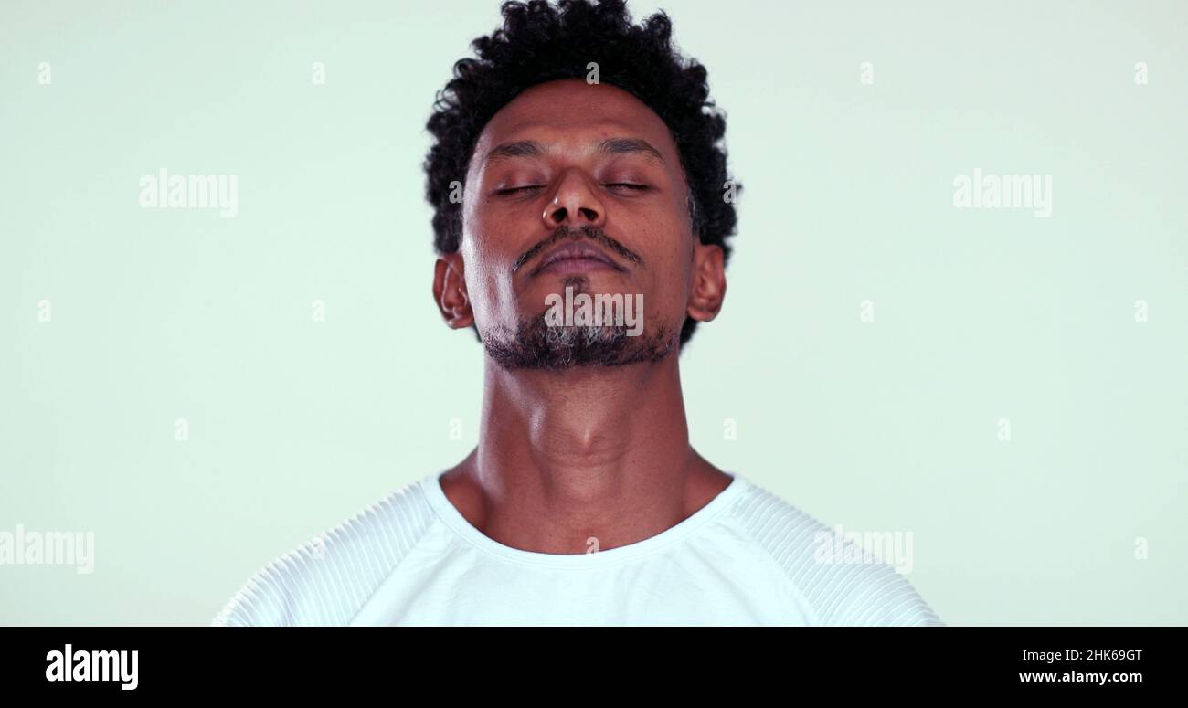 Portrait of person feeling relief emotion breathing deeply Stock Photo ...