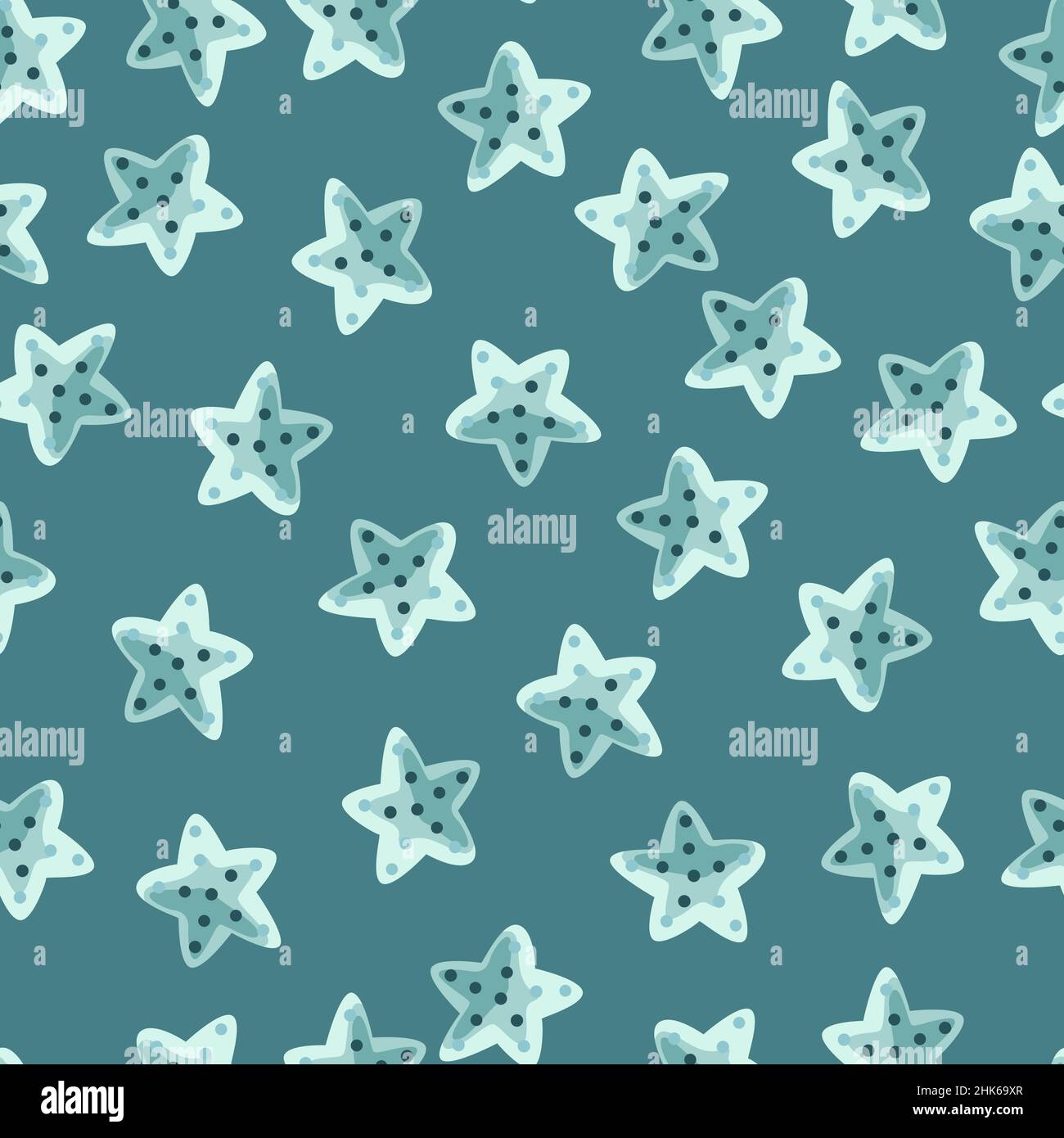 Seamless pattern sea star on teal background. Marine starfish templates ...