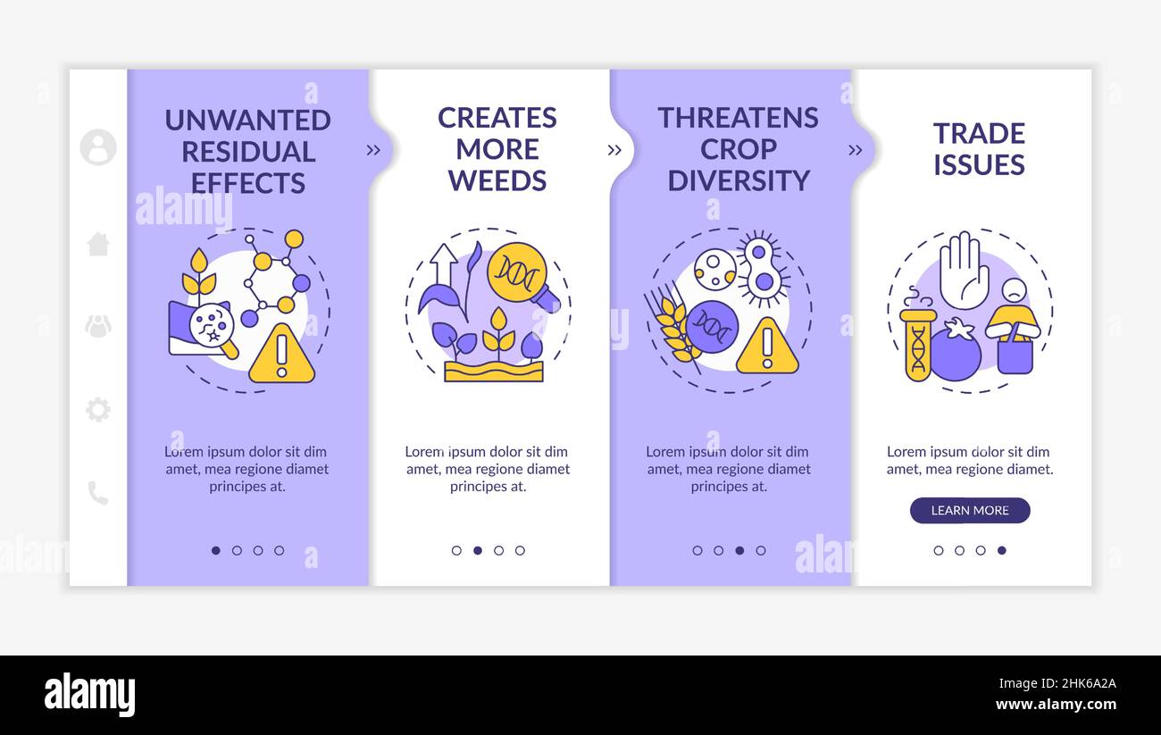 Disadvantages of gmo purple and white onboarding template Stock Vector Image & Art - Alamy