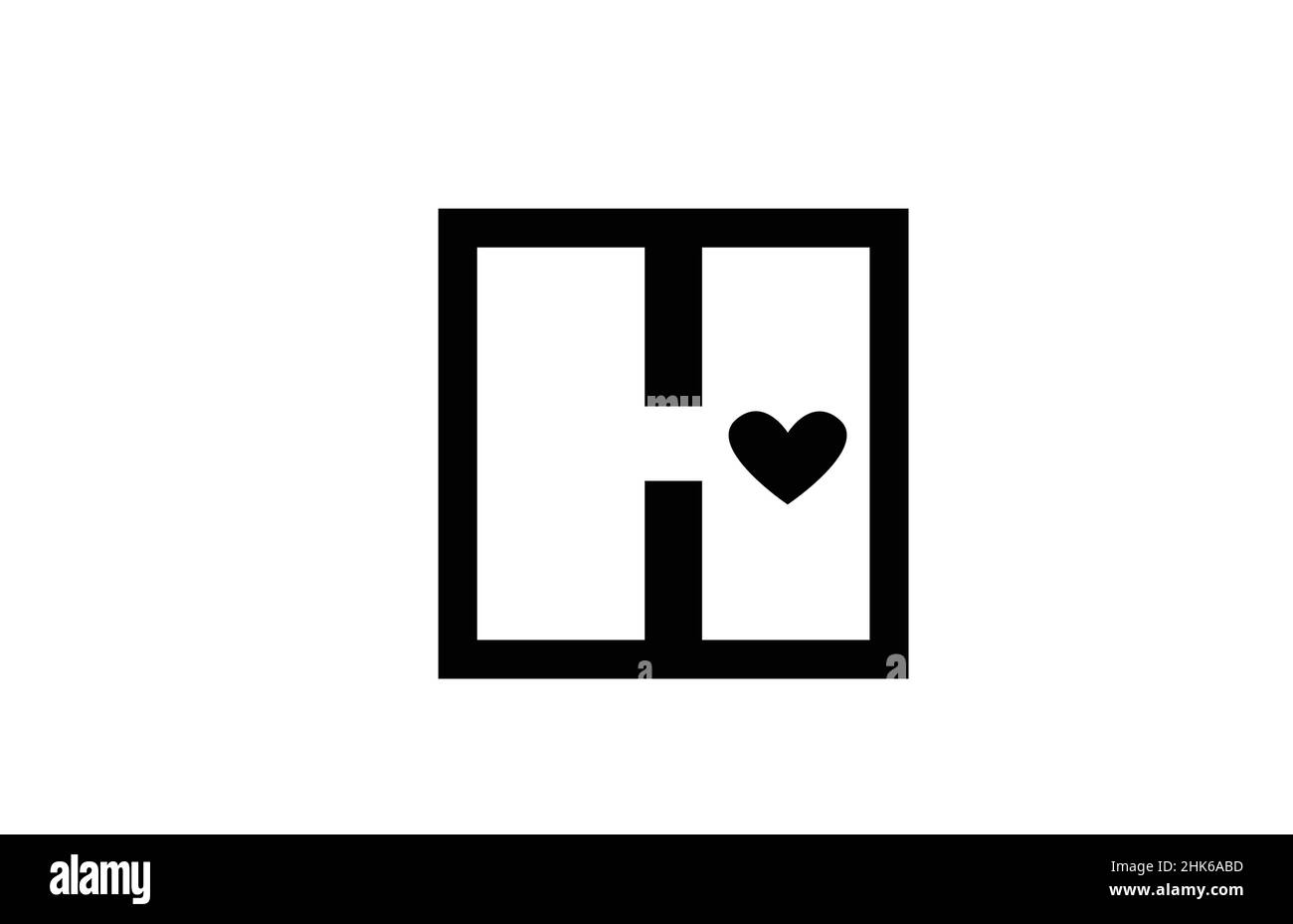 H love heart alphabet letter logo icon with black and white color and ...