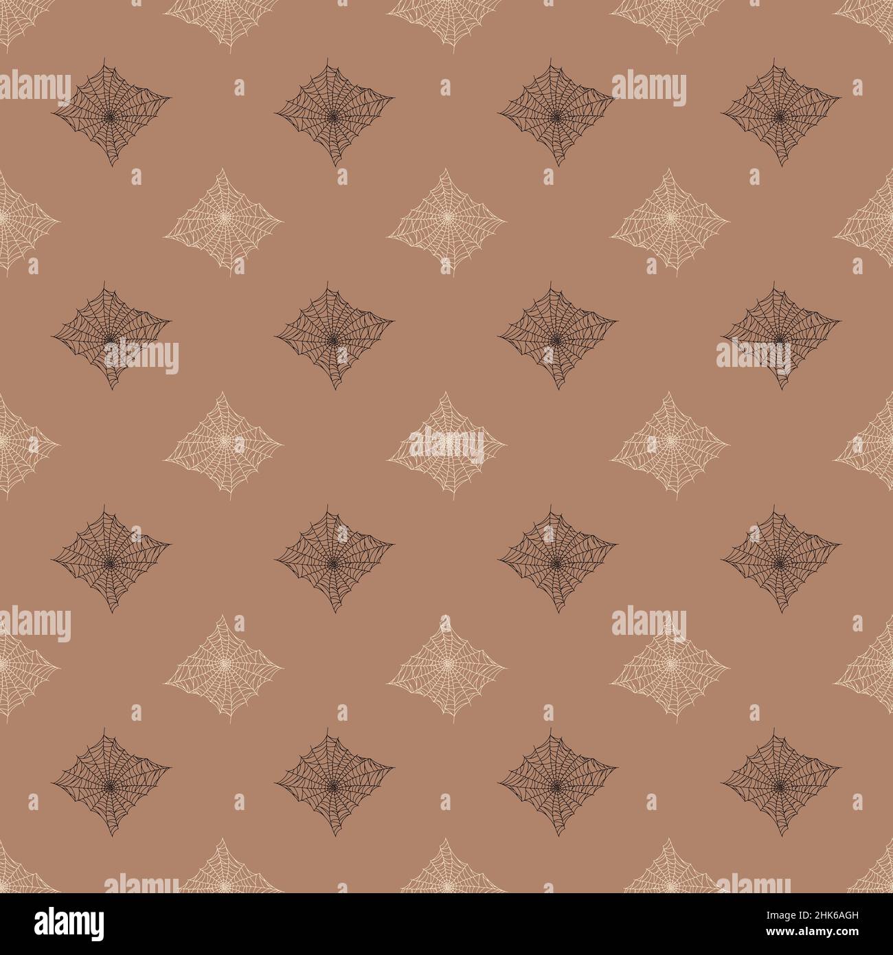 Seamless pattern spider web isolated on light brown background. Outline ...