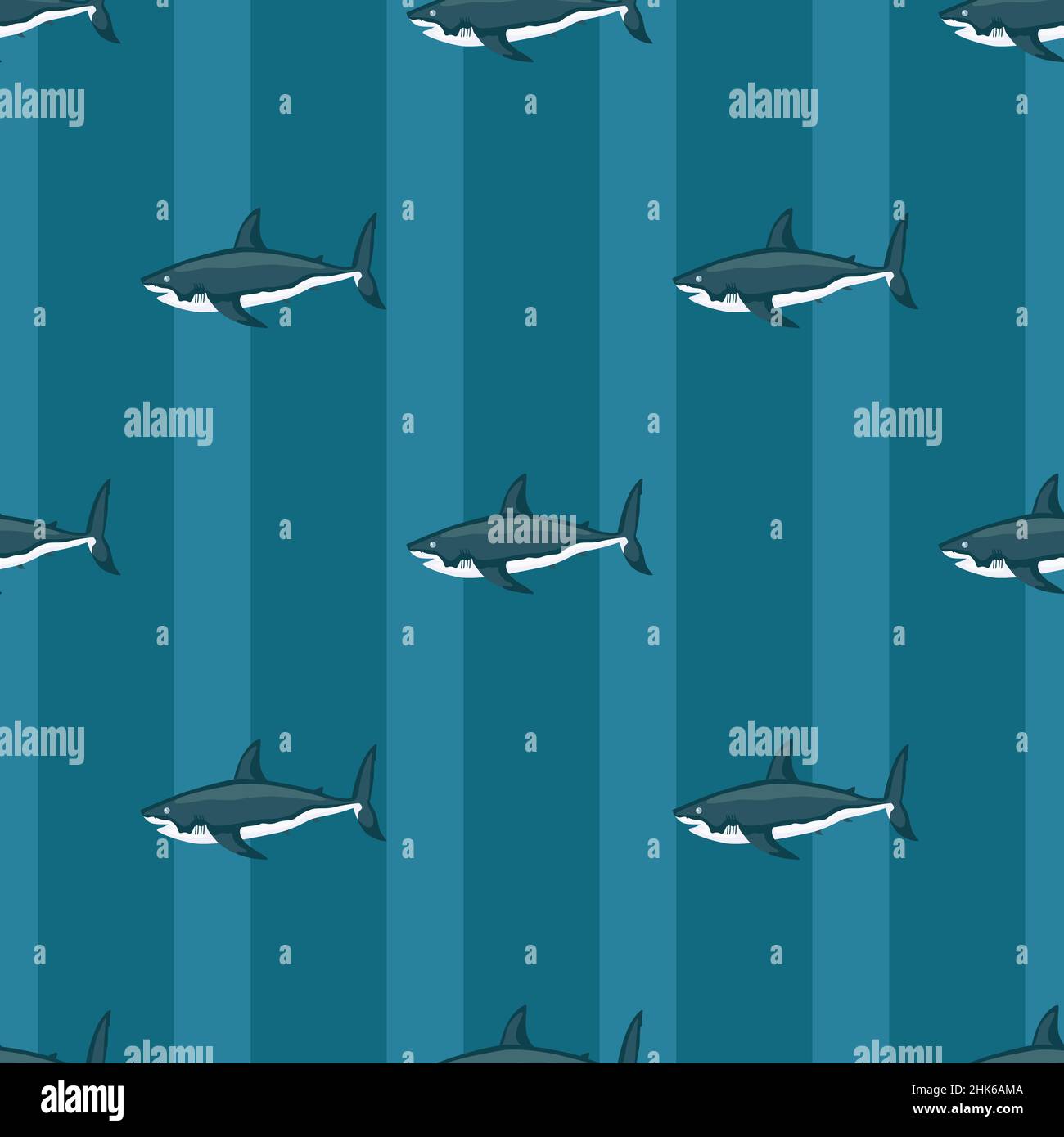 Seamless pattern shark on striped teal background. Texture of marine ...