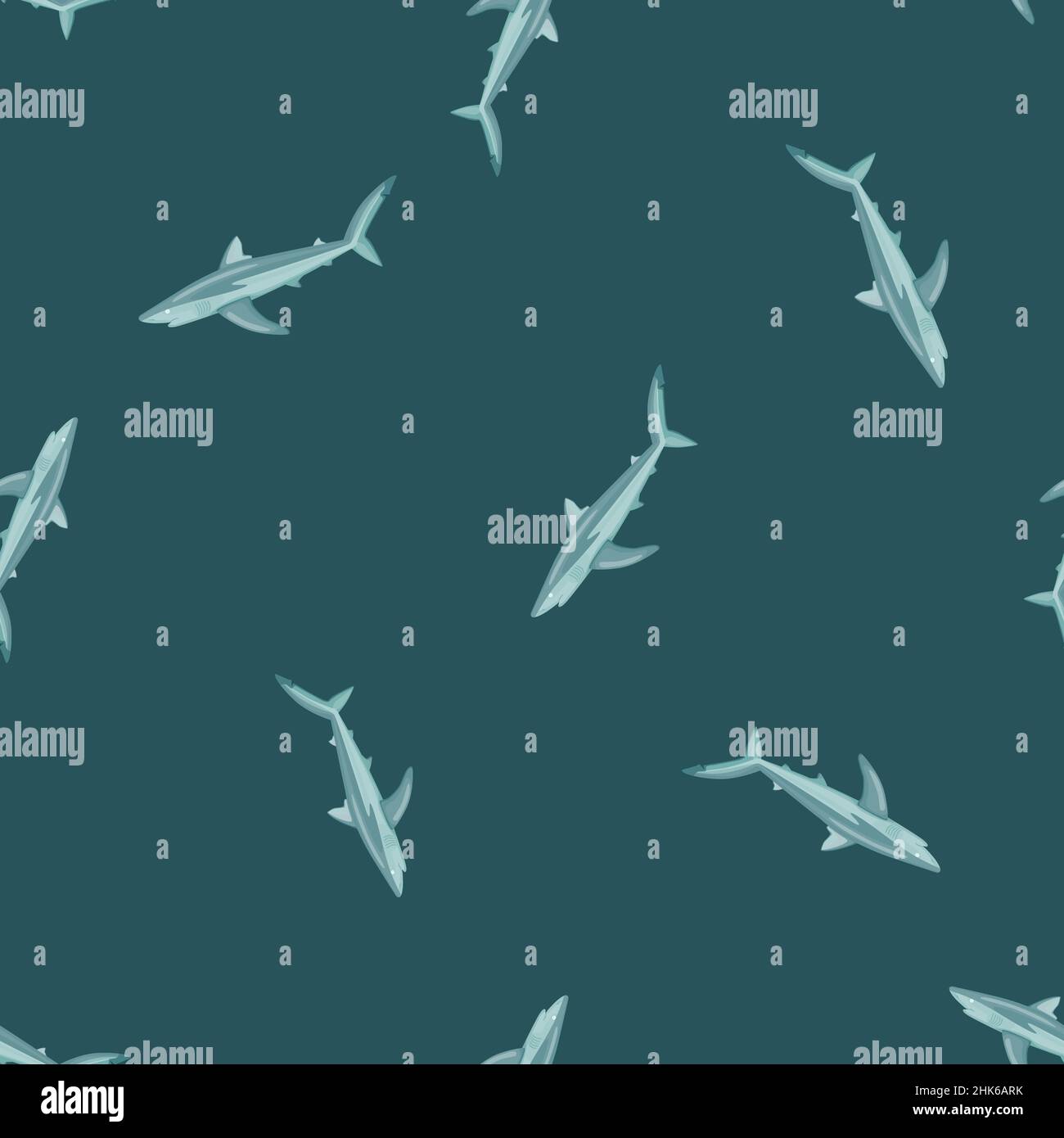 Seamless pattern Blue shark on teal background. Texture of marine fish ...