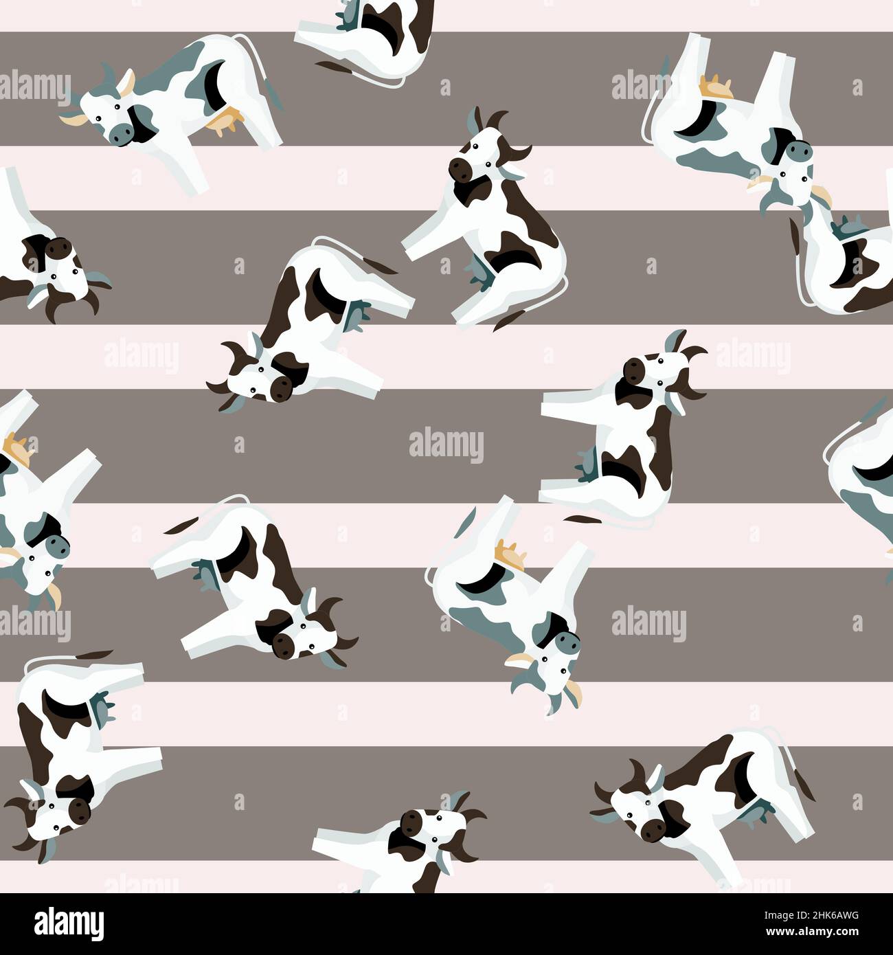 Seamless pattern cow on striped pink gray background. Texture of farm ...