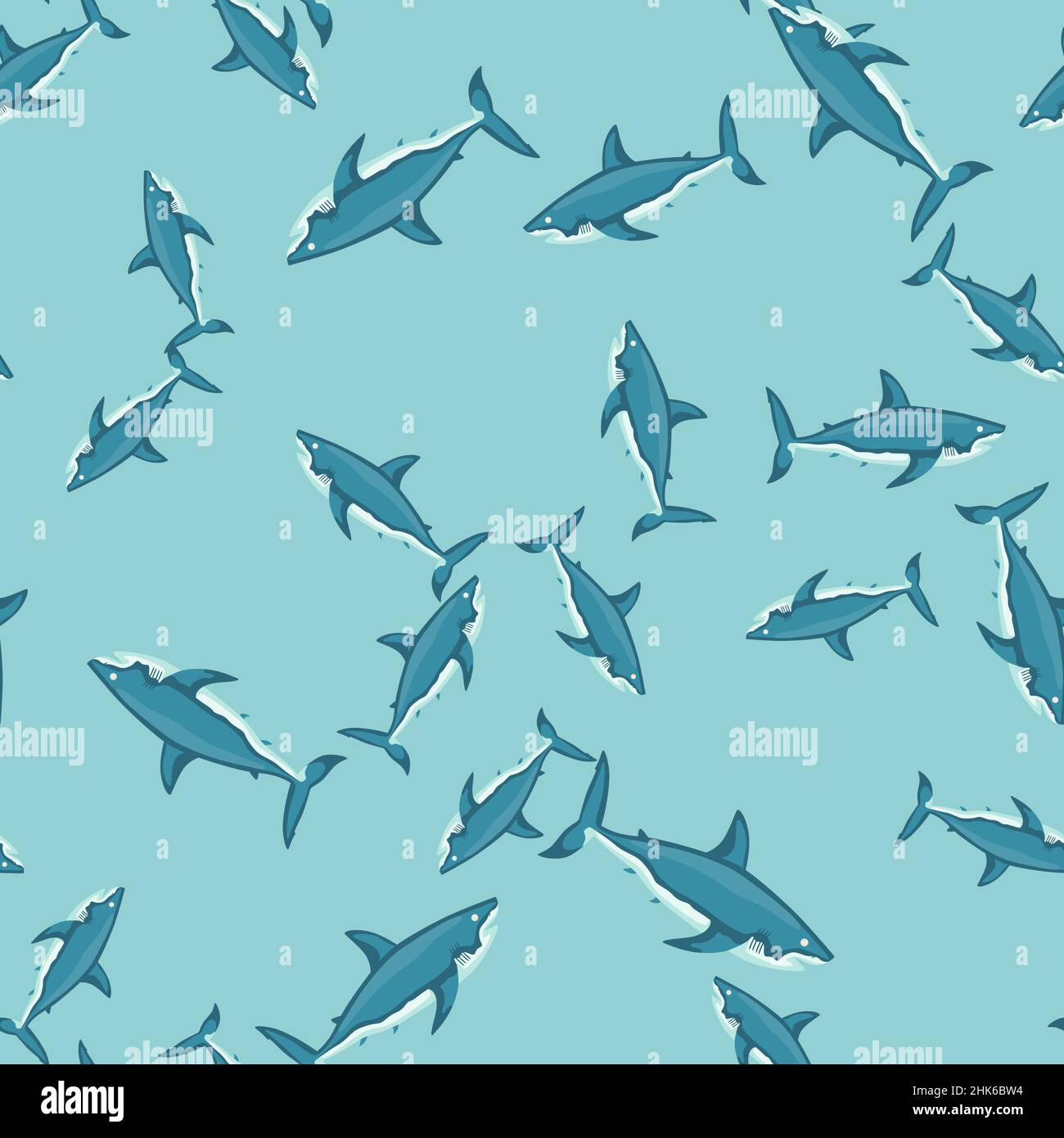 Seamless pattern shark on turquoise background. Texture of marine fish ...